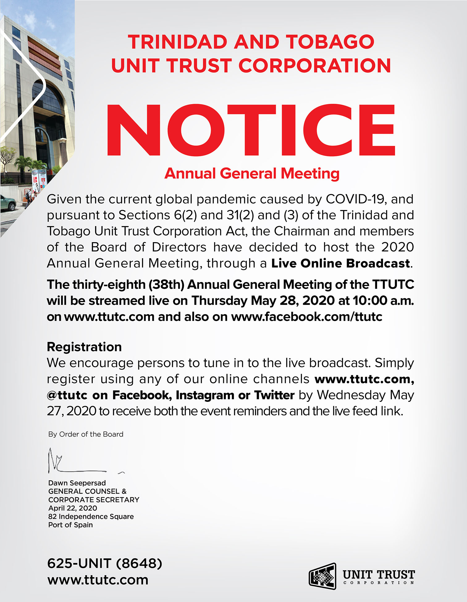Notice Annual General Meeting Unit Trust Corporation
